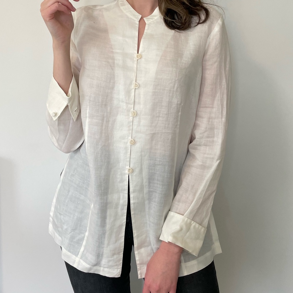 Vintage Toto N Ko Linen Cream Crisp Button Tunic Shir… - Gem